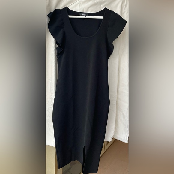 Express | Dresses | Express Black Ruffle Sleeve Midi Dress | Poshmark